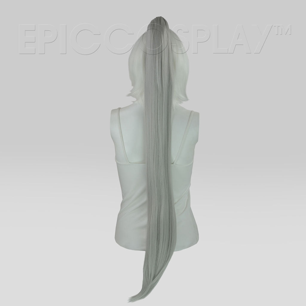 35 inch Silvery Grey Straight Ponytail Clipon