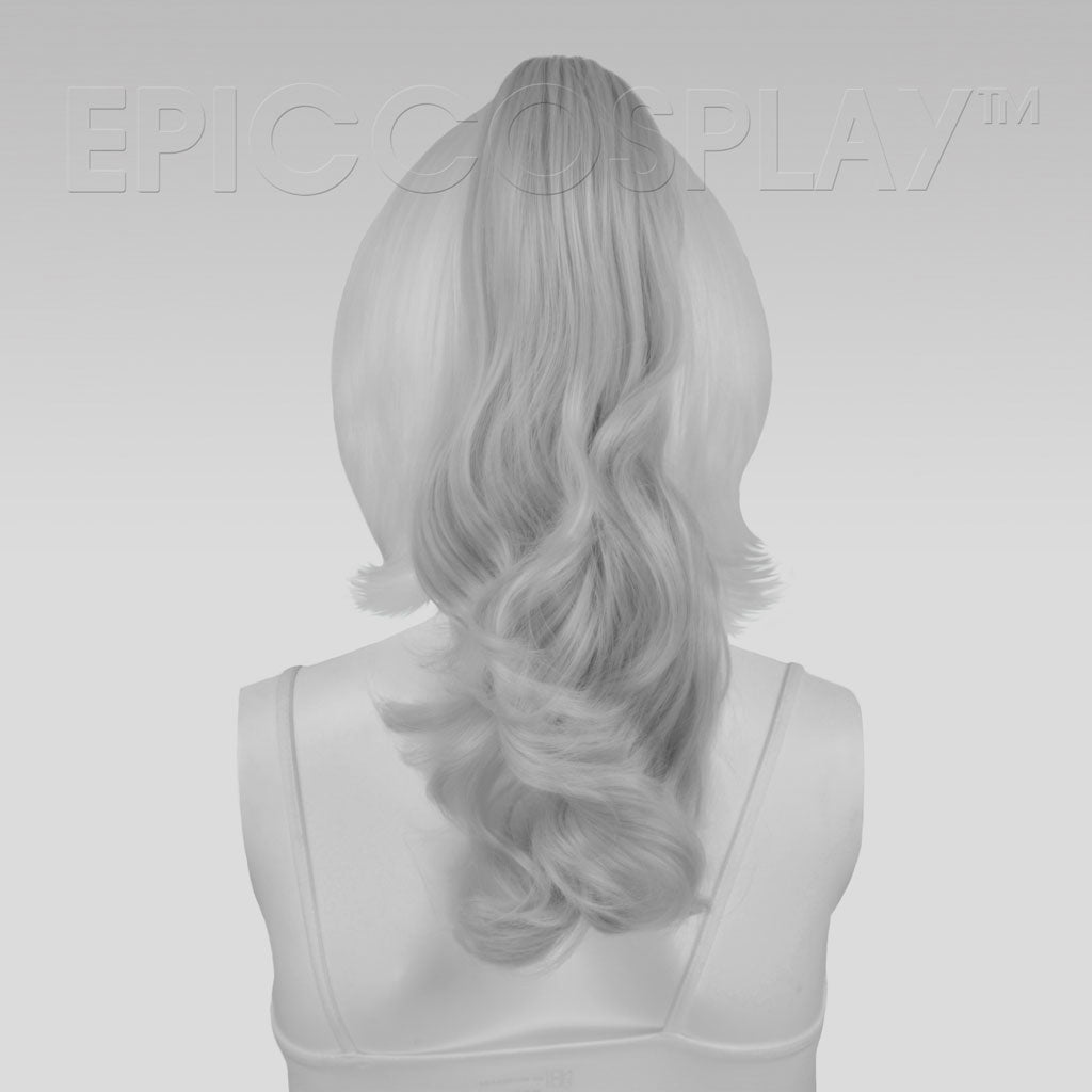20 inch Silvery Grey Wavy Curly Ponytail Clipon