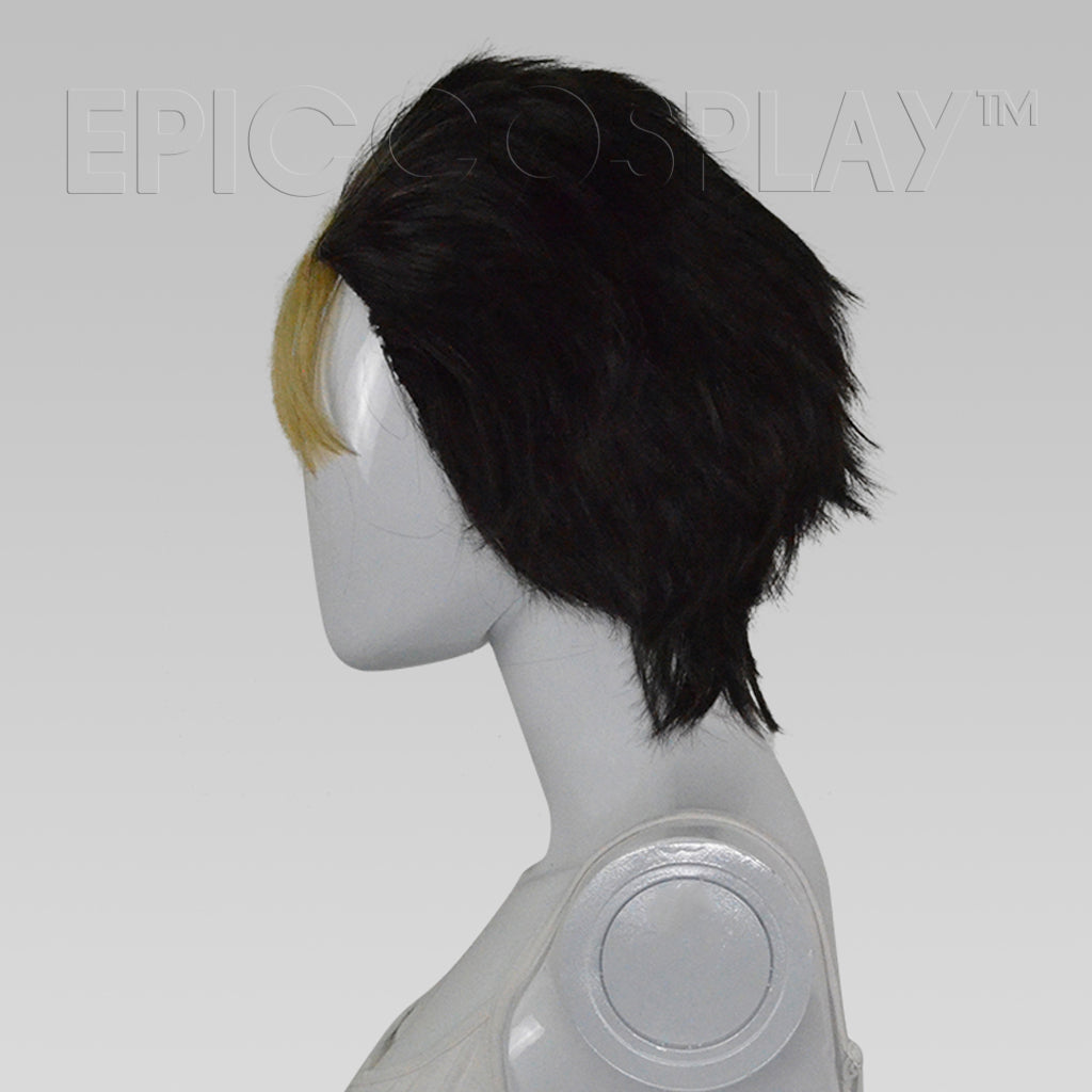 Signature - Black Slick Back Shaggy Wig with Blonde Streak